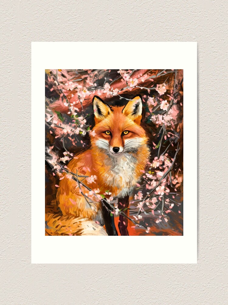 "Fox Portrait. Cherry blossom, floral fox, vintage fox, fox painting ...