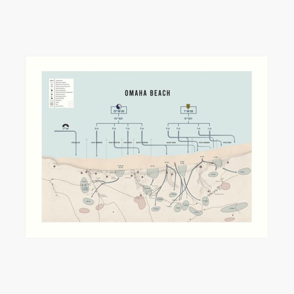 "Omaha Beach map poster - D-day landings in detail with beach sectors ...