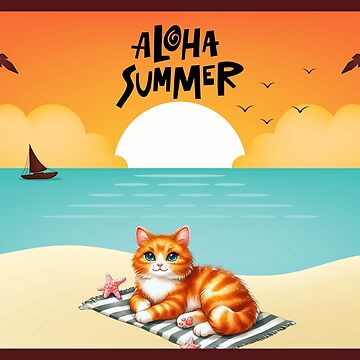 "Hello Summer | Cat Lying on The Beach | Aloha Summer" Sticker for Sale ...