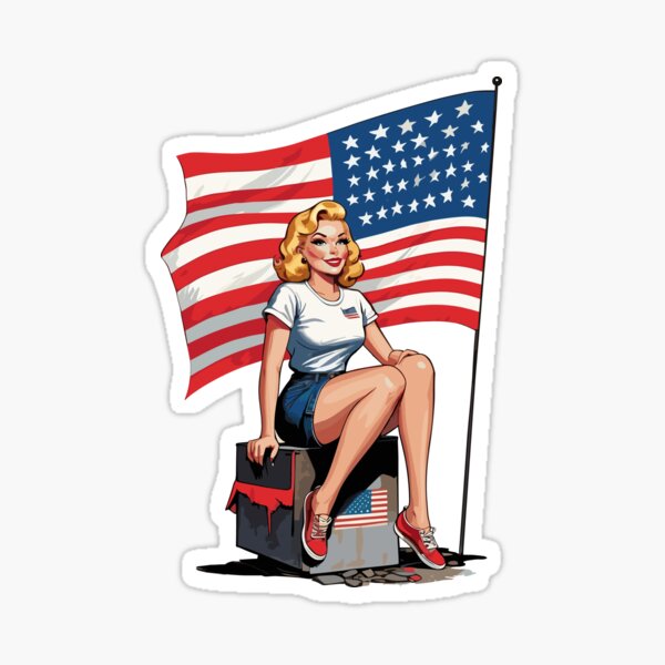 "Vintage PinUp Girl Retro Art 4th Of July Fireworks" Sticker by ...