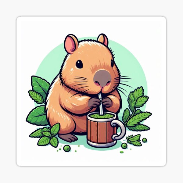 "Cute Capybara Drinking Yerba Mate" Sticker for Sale by Brzdacu | Redbubble