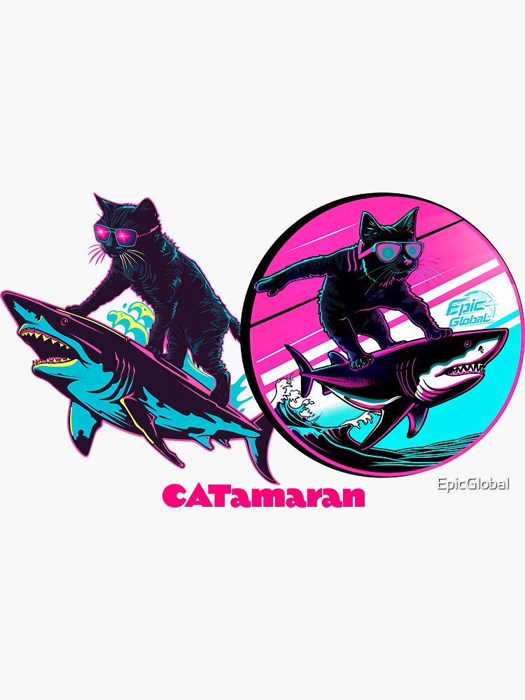 "Surfing the Retro Waves with Epic Cats" Sticker for Sale by EpicGlobal ...