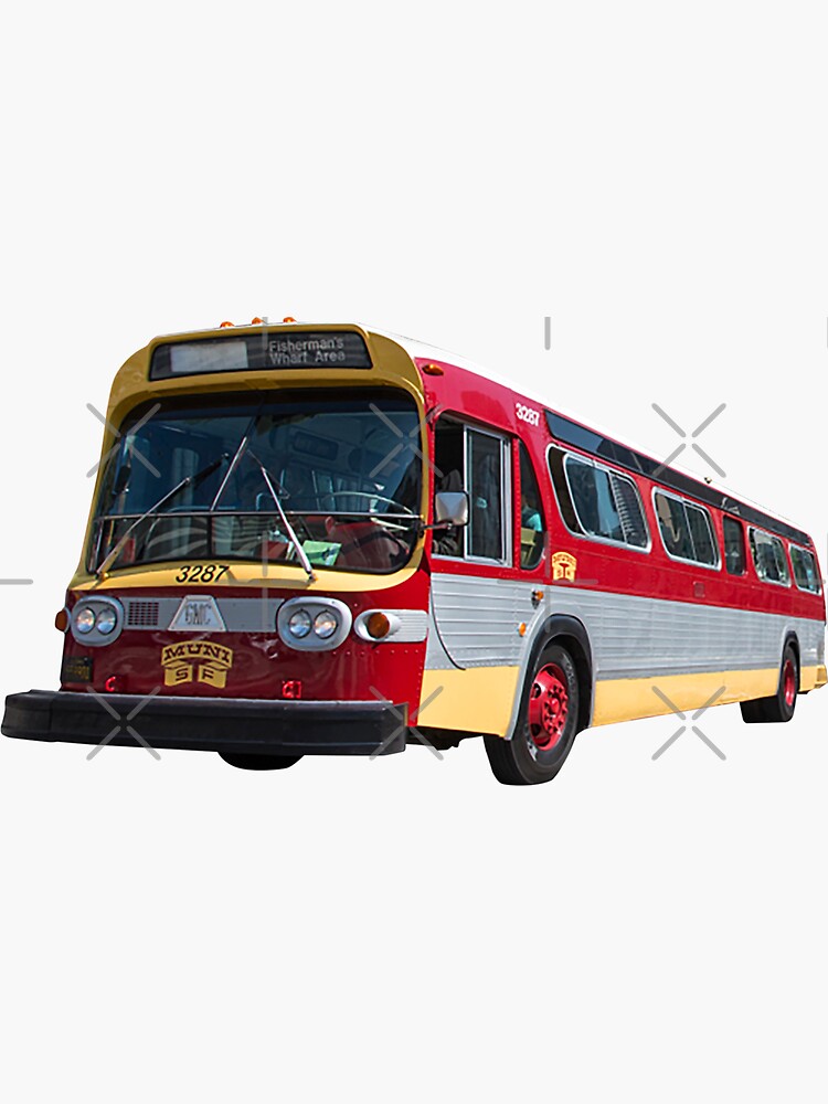"Red gold Vintage San Francisco Muni Bus on white" Sticker for Sale by ...