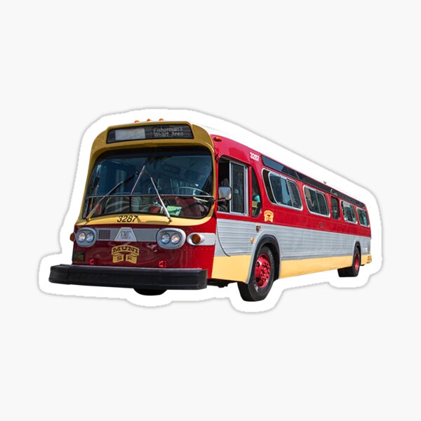 "Red gold Vintage San Francisco Muni Bus on white" Sticker for Sale by ...