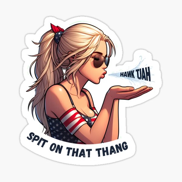 "HAWK TUAH Cute USA Retro Girl " Sticker for Sale by mindsparkk | Redbubble
