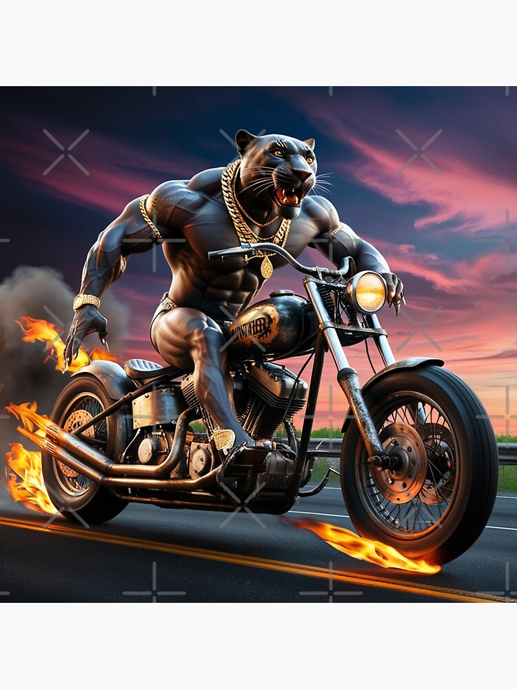 "Panther riding a motorcycle" Sticker for Sale by Art-Design-EM | Redbubble