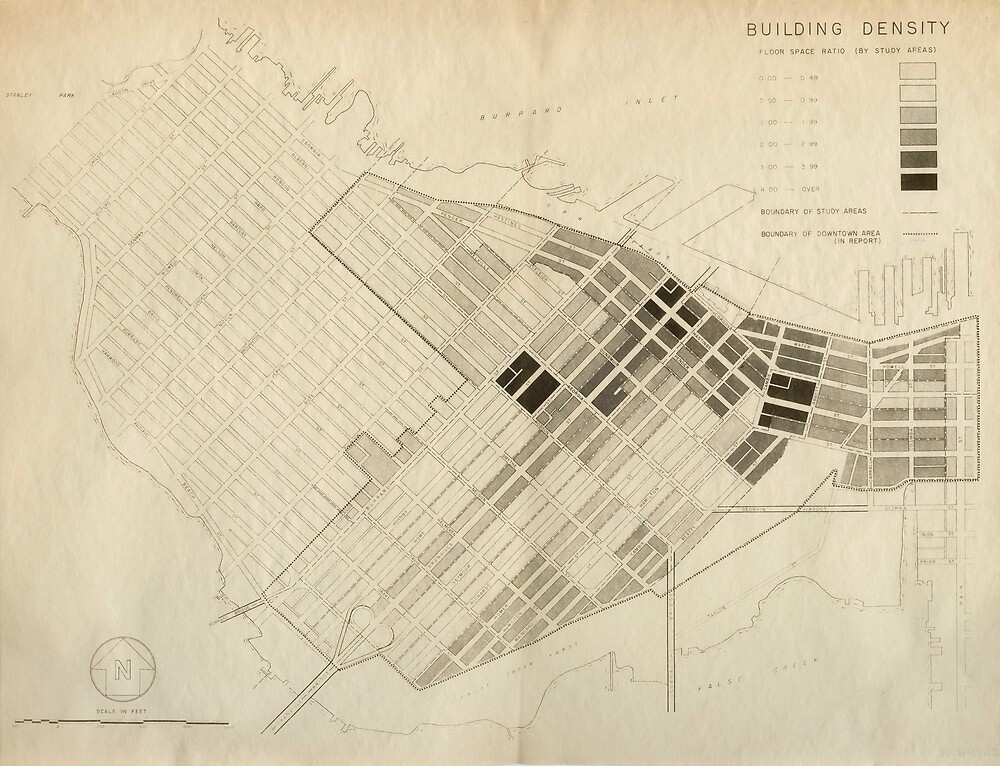 "Building density map, Gastown and Yaletown, 1956" by FOVCA | Redbubble