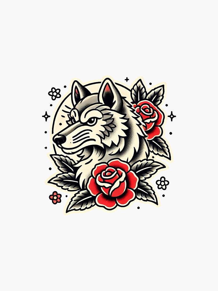 "Traditional Wolf Tattoo" Sticker for Sale by TraditionalData | Redbubble