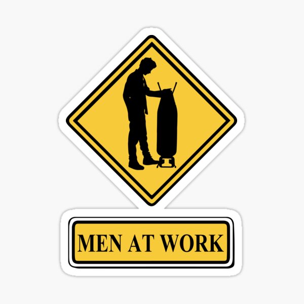 "Men at work - shield" Sticker for Sale by smellypumpy | Redbubble