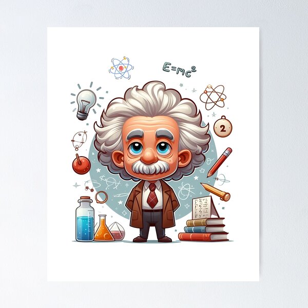 "Albert Einstein Cartoon" Poster for Sale by MusesWhispers | Redbubble