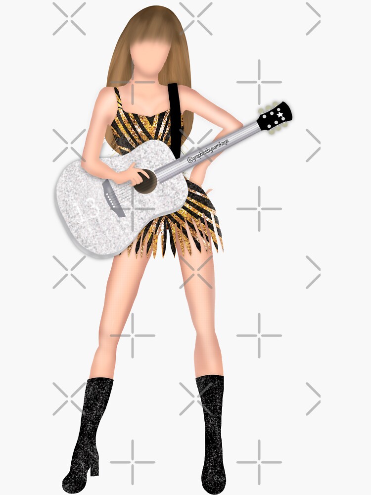 "Fearless Fringe Dress 5 With Guitar Eras Tour Drawing" Sticker for ...