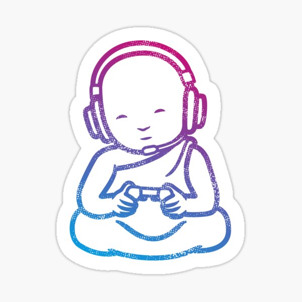 "Buddha Headphones Gamer - Buddhist Monk Video Games" Sticker for Sale ...