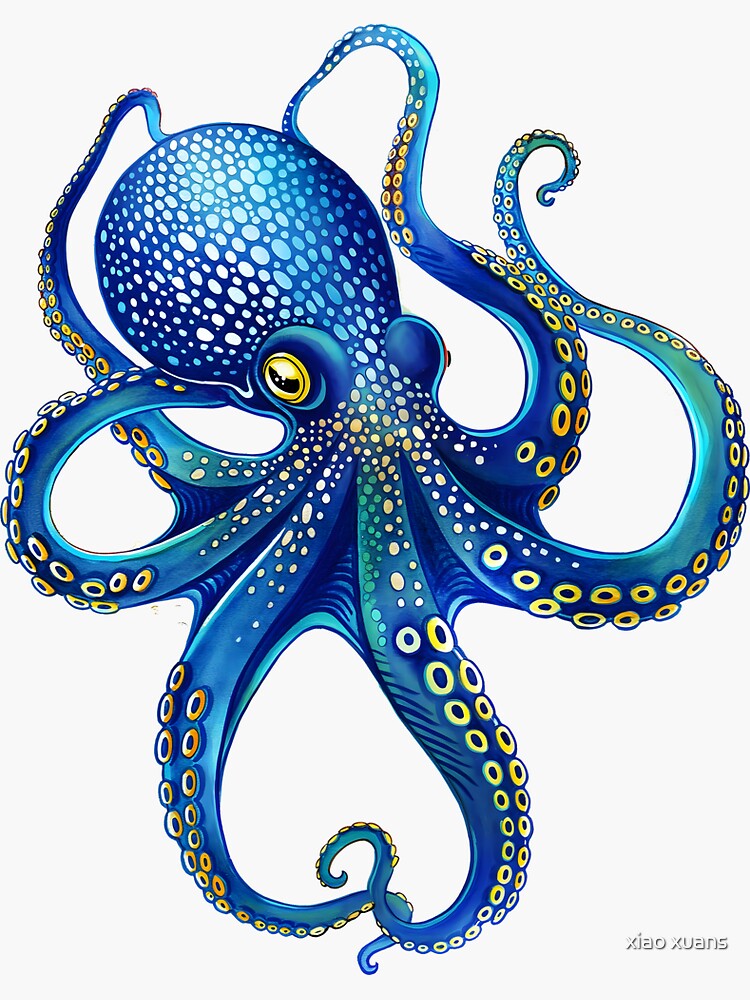 "Octopus Art,Octopus Drawing,Blue Octopus " Sticker for Sale by ...