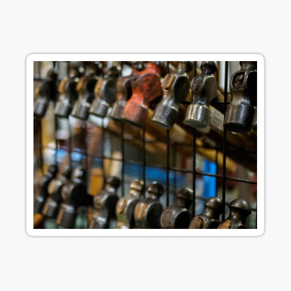 "Wall of Hammers: A Craftsman’s Legacy" Sticker for Sale by David ...