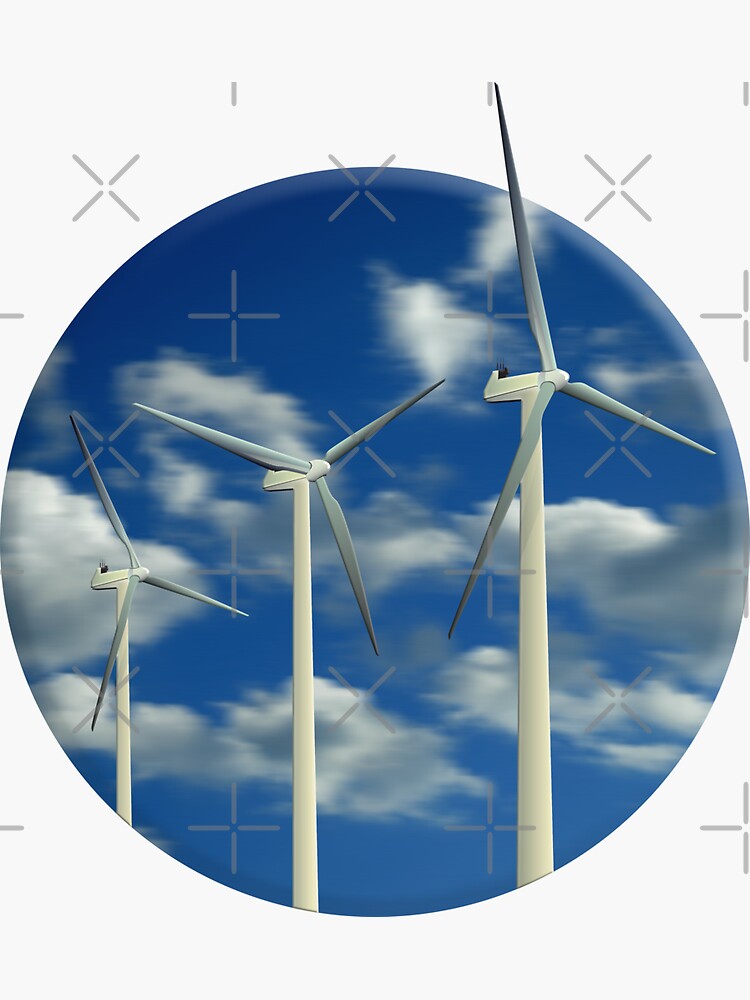"Wind Turbines Renewable Sustainable Energy Blue Sky Round" Sticker for ...