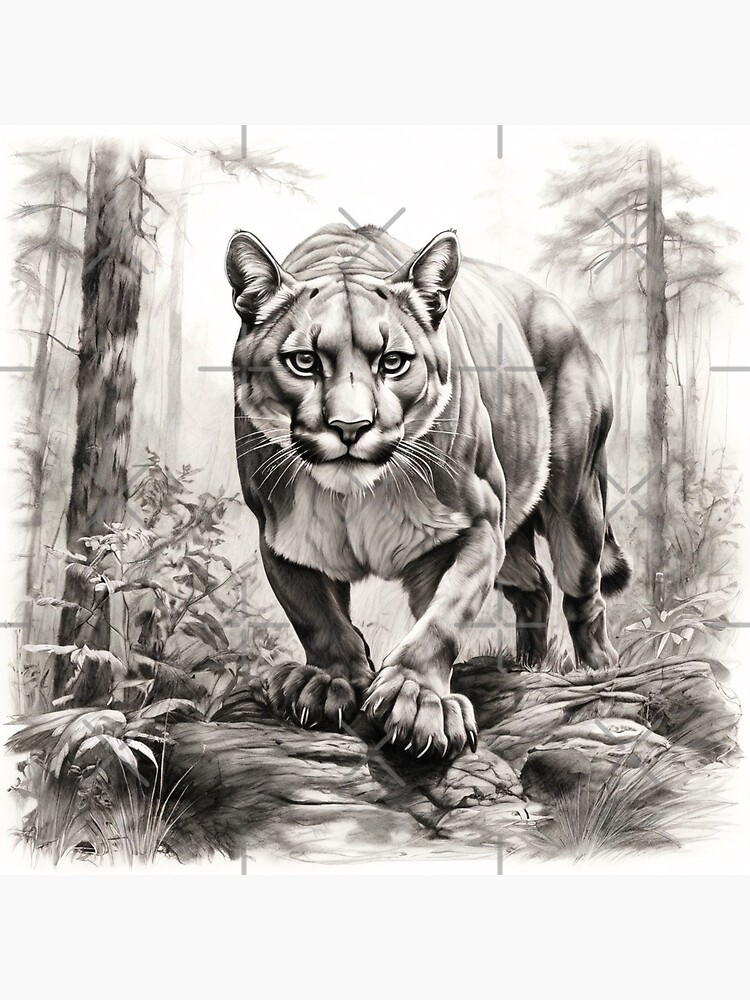 "Black and white pencil drawing of a Puma" Sticker for Sale by Pencil ...