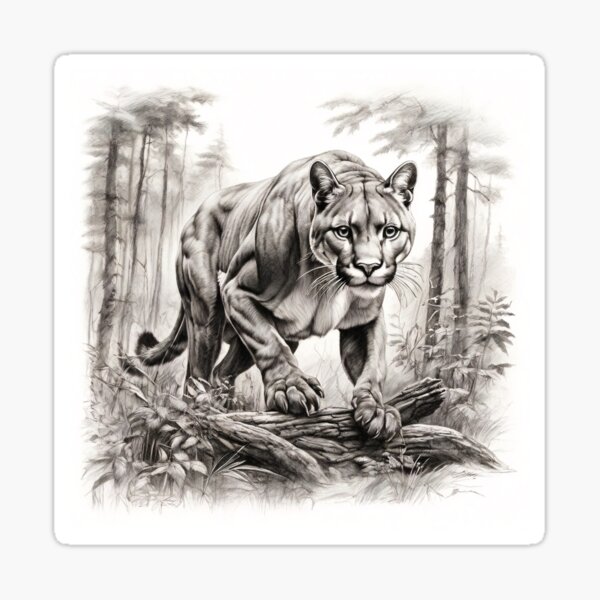 "Black and white pencil drawing of a Puma" Sticker for Sale by Pencil ...