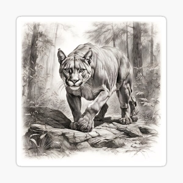 "Black and white pencil drawing of a Puma" Sticker for Sale by Pencil ...