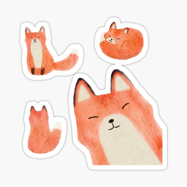 "Cute Hand-drawn Red Fox Watercolor Illustration" Sticker for Sale by ...