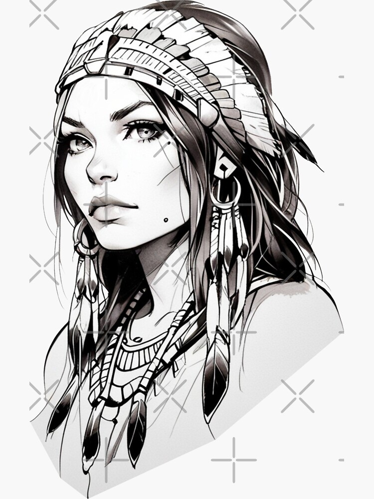 "Native American Indian Woman" Sticker for Sale by ArtCraftLab | Redbubble