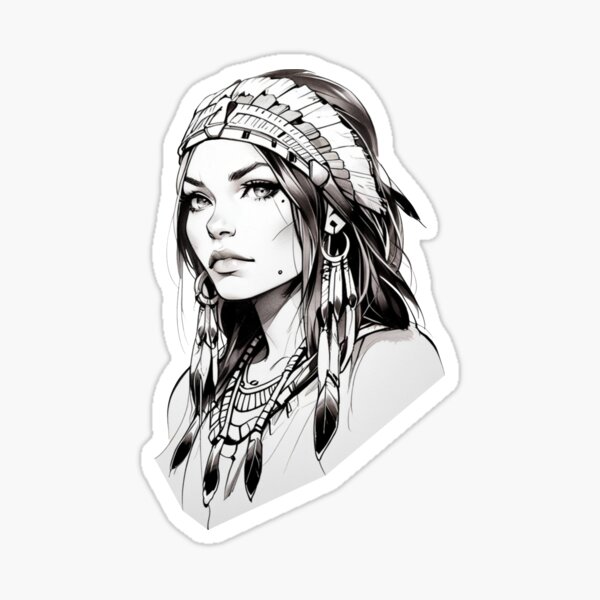 "Native American Indian Woman" Sticker for Sale by ArtCraftLab | Redbubble