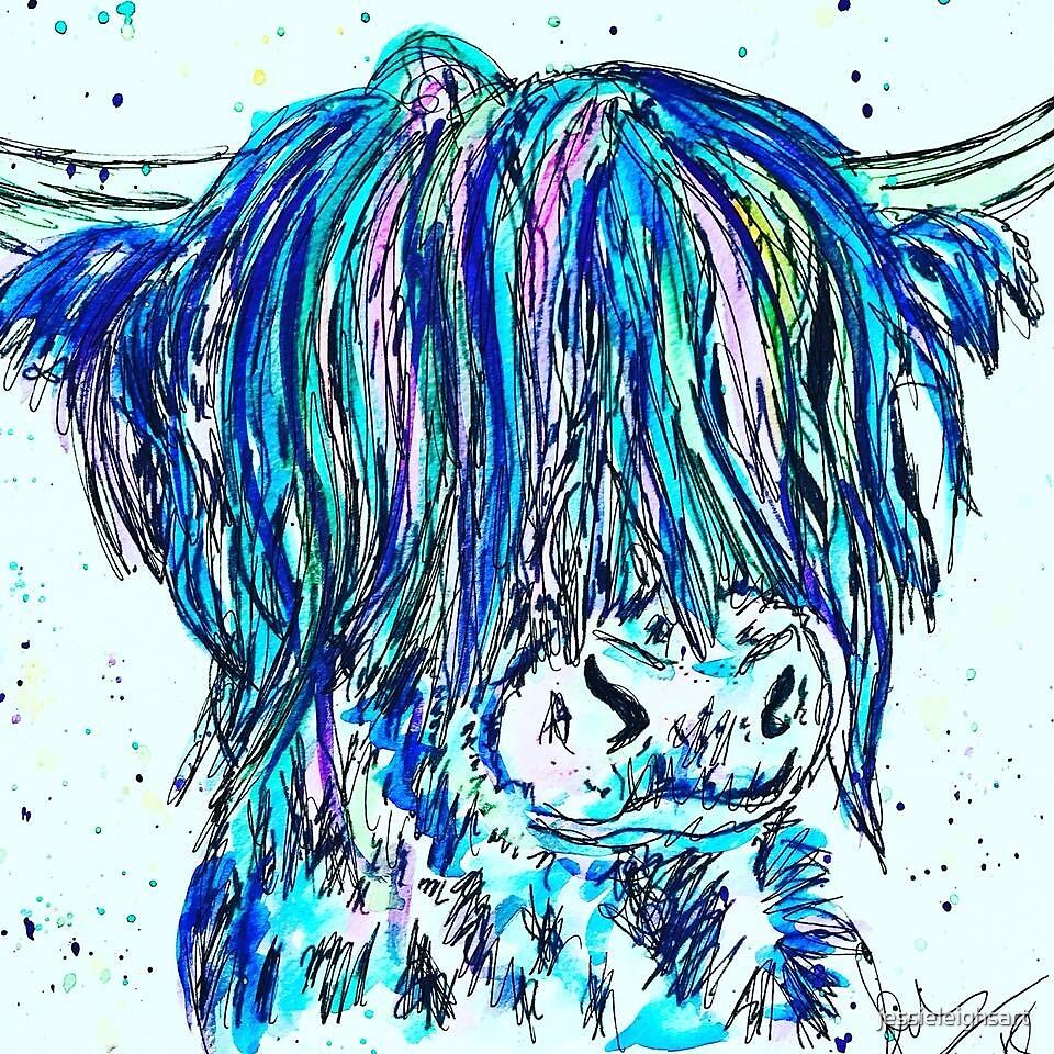 "BLUE HIGHLAND COW/BULL" by jessieleighsart | Redbubble