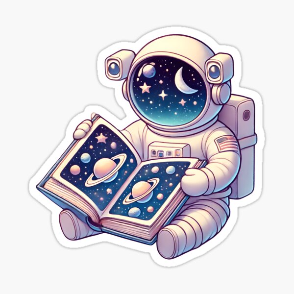 "Astronaut Reading a Space Book" Sticker for Sale by asilentcowbell ...