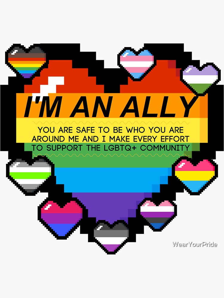 "I'M AN ALLY Pixel Hearts" Sticker for Sale by WearYourPride | Redbubble