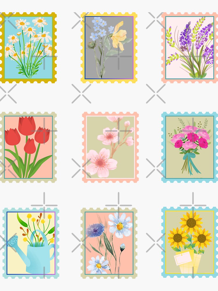 "Flower Bouquets Postage Stamps Set" Sticker for Sale by Ami-Ami ...