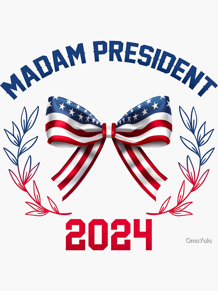 "Kamala Harris Madam President 2024 with Preppy Bow" Sticker for Sale ...