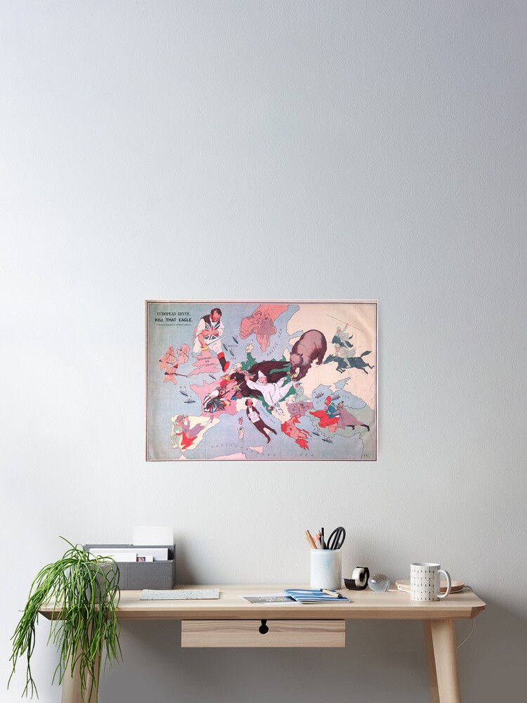 "Vintage Colorful Pastel Comic Map Of Europe, Caricature Political Map ...