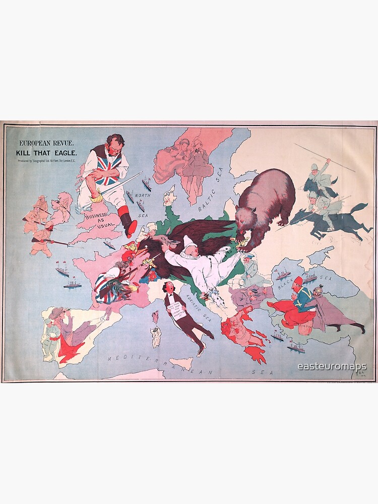 "Vintage Colorful Pastel Comic Map Of Europe, Caricature Political Map ...