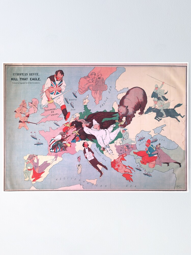 "Vintage Colorful Pastel Comic Map Of Europe, Caricature Political Map ...
