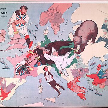 "Vintage Colorful Pastel Comic Map Of Europe, Caricature Political Map ...
