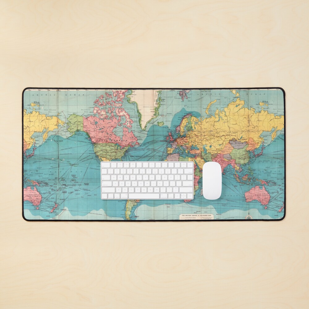 "Vintage Blue Rainbow Historical World Map, Colorful Bohemian Map ...