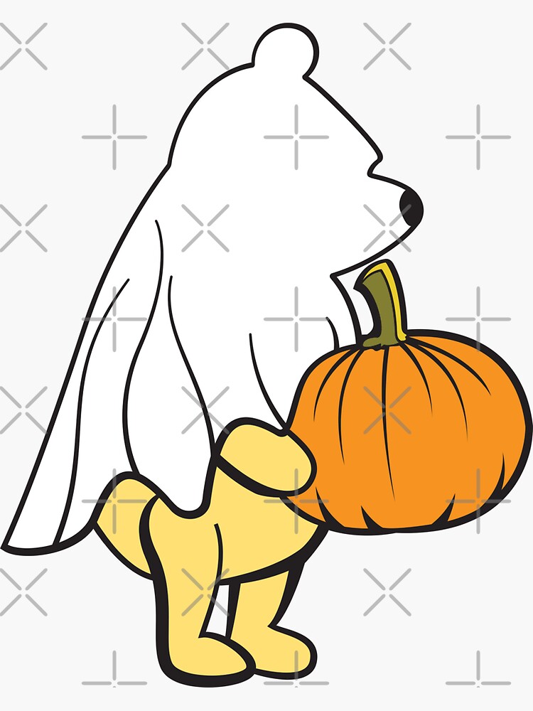 "Classic Winnie the Pooh Bear in a Ghost Costume Holding a Pumpkin ...