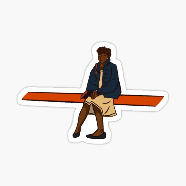 "A woman sitting on an orange bench " Sticker for Sale by Hessah-HA ...