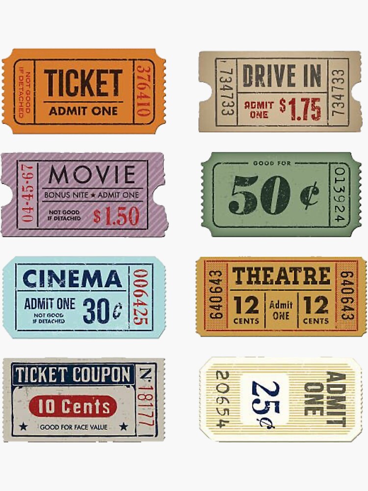 "Movie Ticket Sticker Pack" Sticker for Sale by Letsgonjdevils0 | Redbubble