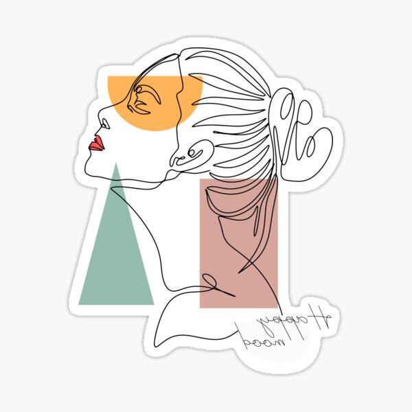 "female side face in linear form - yellow - pink - green pastel color ...