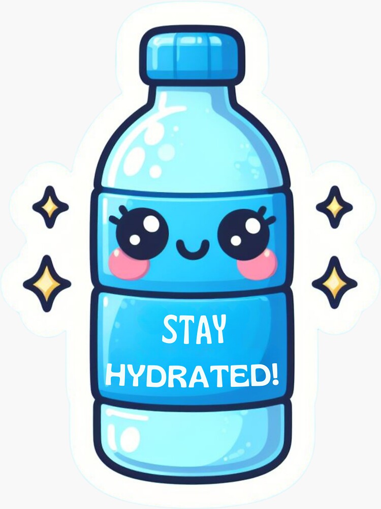 "Cute Kawaii Stay Hydrated Water Bottle Sticker" Sticker for Sale by ...