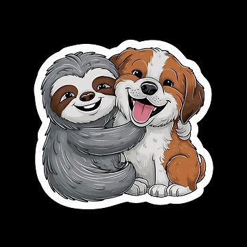 "Cute Sloth and Dog Friendship for Pug Lover" Sticker for Sale by Laugh ...