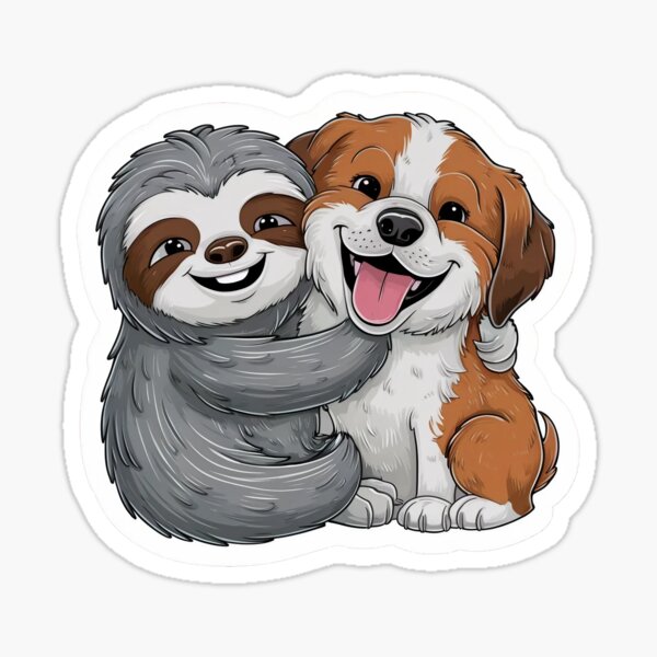 "Cute Sloth and Dog Friendship for Pug Lover" Sticker for Sale by Laugh ...