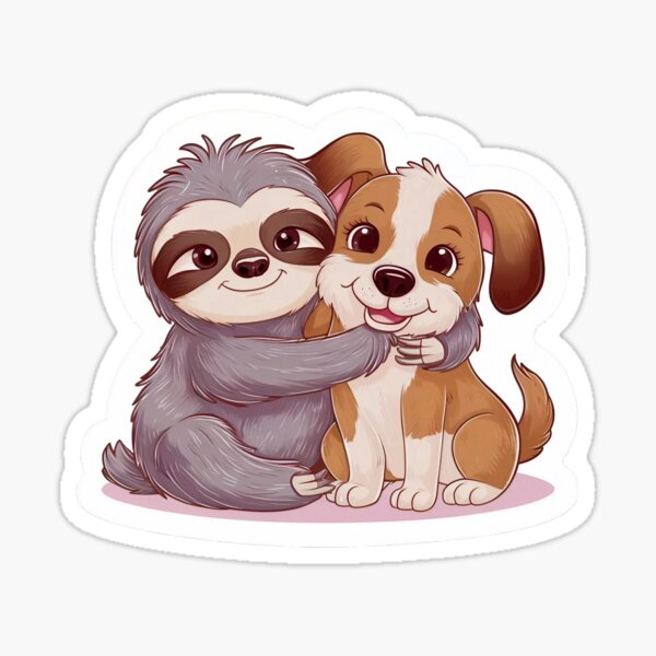 "Cute Sloth and Dog Friendship for Pug Lover" Sticker for Sale by Laugh ...
