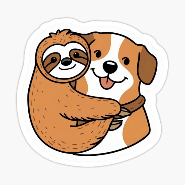 "Cute Sloth and Dog Friendship for Pug Lover" Sticker for Sale by Laugh ...