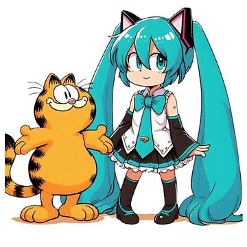 "Hatsune Miku: Miku and Garfield" Sticker for Sale by EmberlyDawn ...