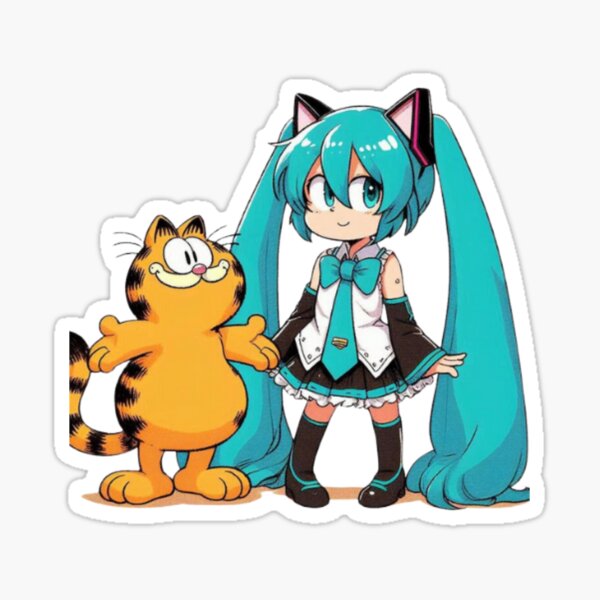 "Hatsune Miku: Miku and Garfield" Sticker for Sale by EmberlyDawn ...