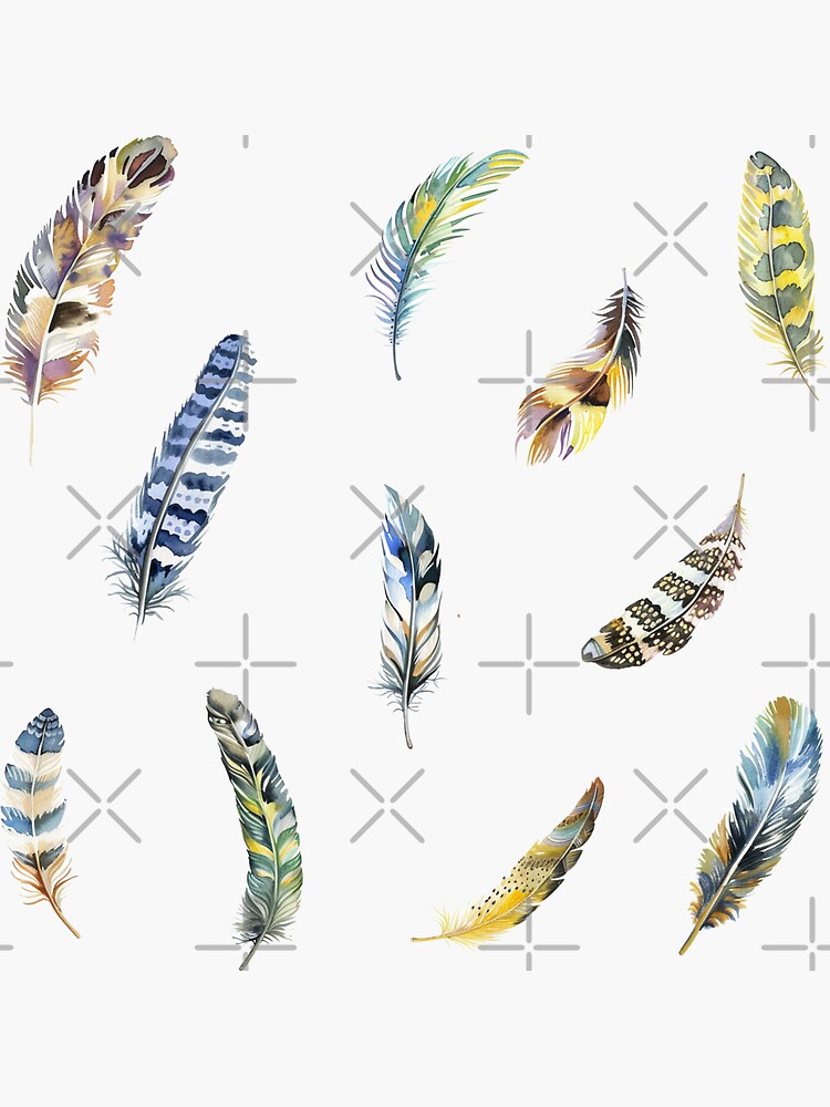 "Watercolor Feathers Journaling Cool Set - Beautiful Feathers Pack ...