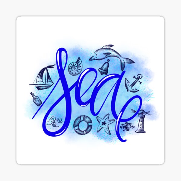 "Hand drawn lettering word - Sea" Sticker by alexvioletart | Redbubble
