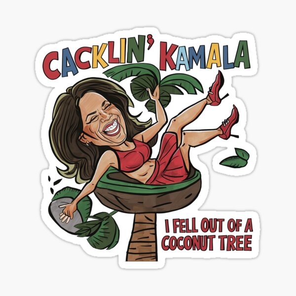 "Funny Cacklin' Kamala Falling from Coconut Tree" Sticker for Sale by ...