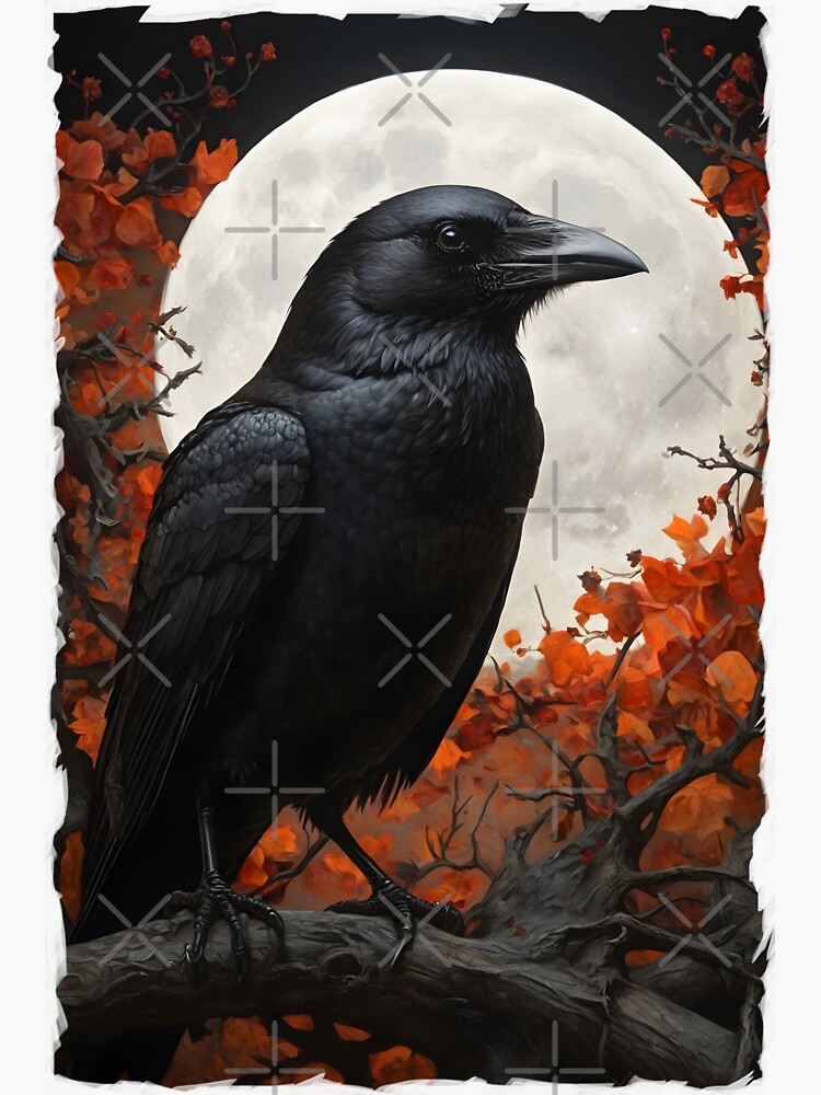 "Crow under the Full Moon" Sticker for Sale by 3vaN | Redbubble
